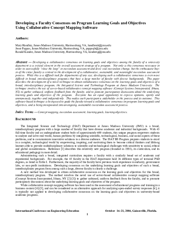 (PDF) Developing a Faculty Consensus on Program Learning Goals and ...