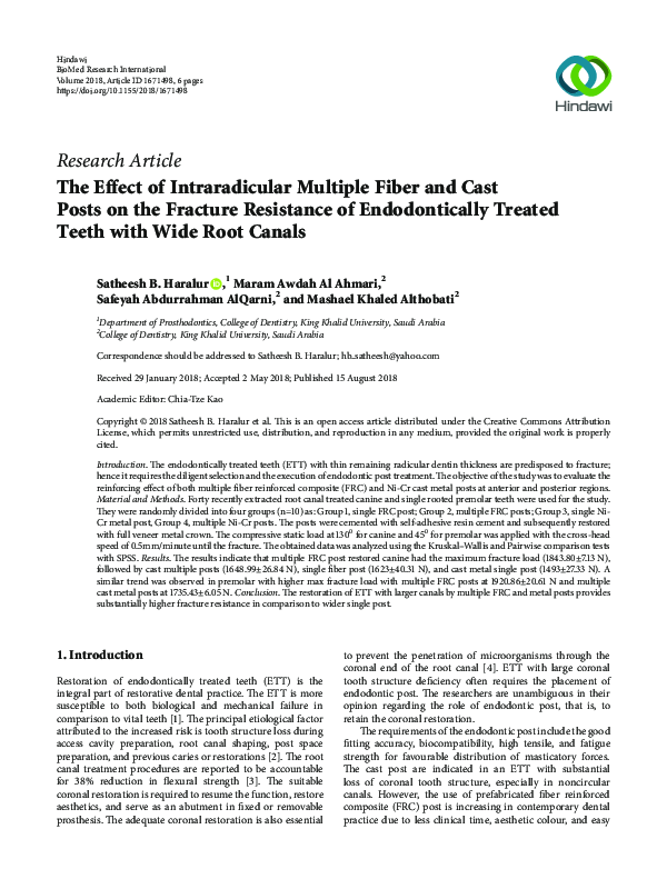 (PDF) The Effect of Intraradicular Multiple Fiber and Cast Posts on the ...