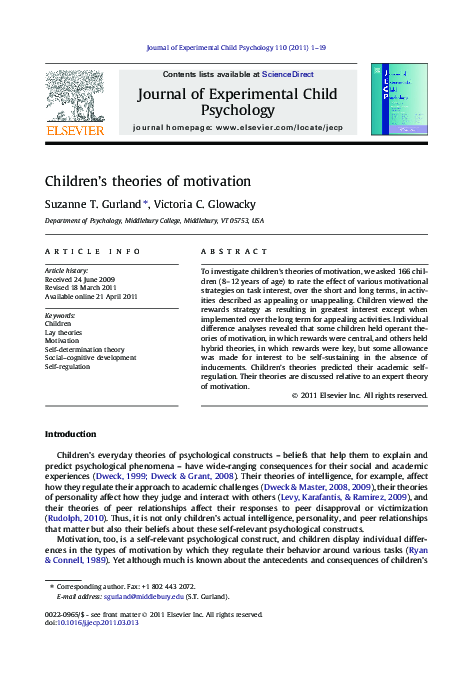 (PDF) Children’s theories of motivation