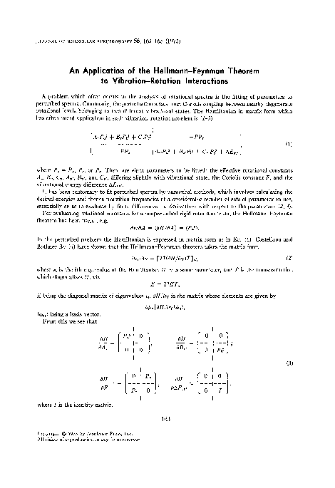 (PDF) An application of the Hellmann-Feynman theorem to vibration-rotation interactions