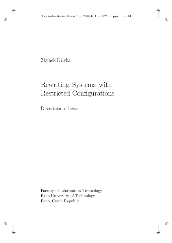 Rewriting systems with restricted configurations : dissertation thesis