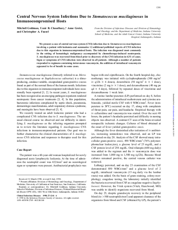 (PDF) Central Nervous System Infections Due to Stomatococcus ...
