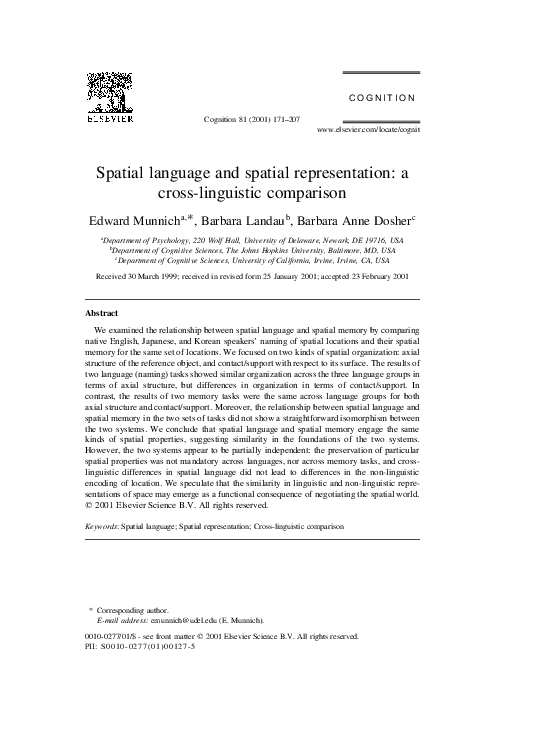 Pdf Spatial Language And Spatial Representation A Cross Linguistic