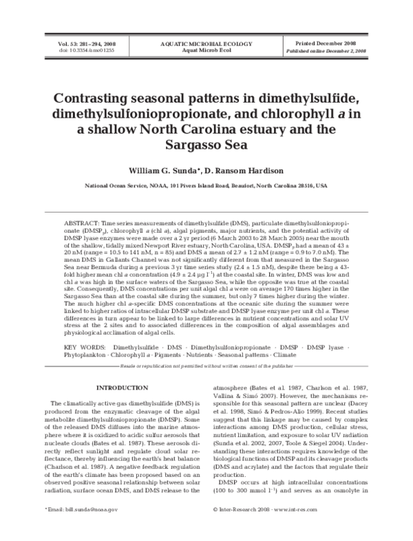 (PDF) Contrasting seasonal patterns in dimethylsulfide, dimethylsulfoniopropionate, and ...