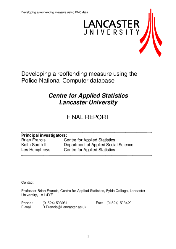 (PDF) Development of a reoffending measure using the Police National ...