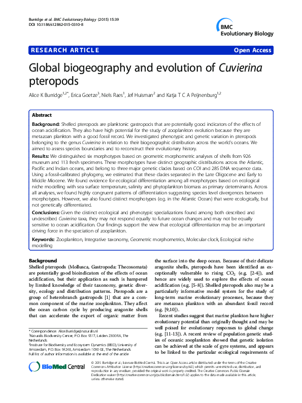 (PDF) Global biogeography and evolution of Cuvierina pteropods