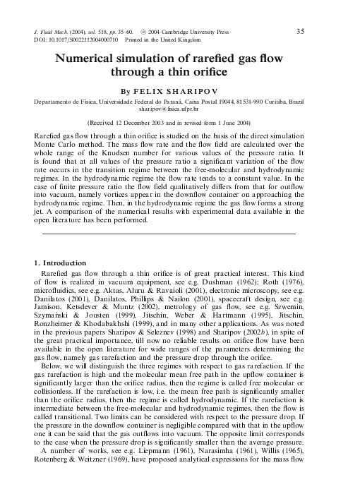 (PDF) Numerical simulation of rarefied gas flow through a thin orifice