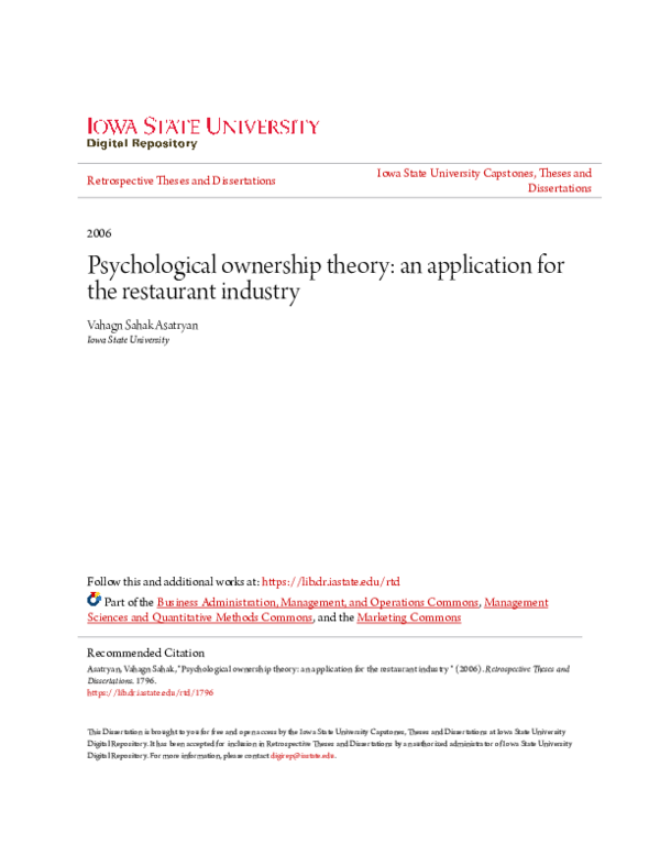 (PDF) Psychological ownership theory: An application for the restaurant ...