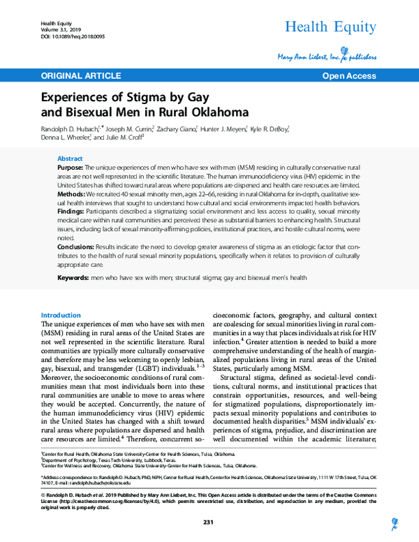 (PDF) Experiences of Stigma by Gay and Bisexual Men in Rural Oklahoma
