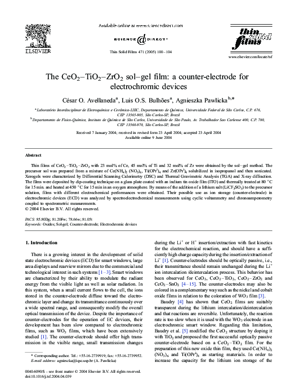 (PDF) The CeO2–TiO2–ZrO2 sol–gel film: a counter-electrode for ...