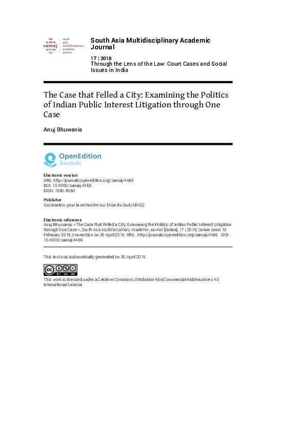 (PDF) The Case that Felled a City: Examining the Politics of Indian ...