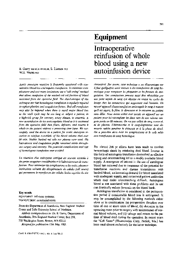 (PDF) Intraoperative reinfusion of whole blood using a new autoinfusion ...