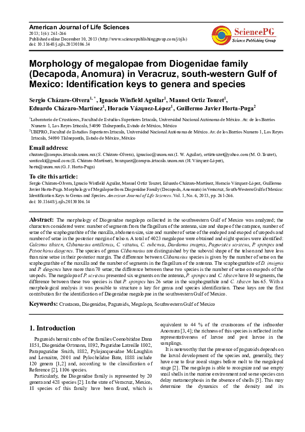 (PDF) Morphology of Megalopae from Diogenidae Family (Decapoda, Anomura ...