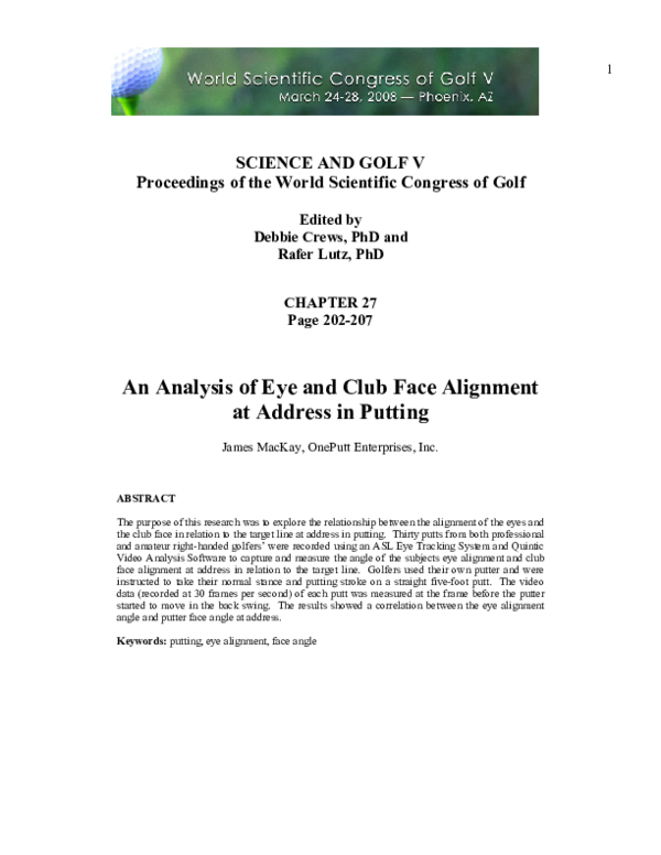 (PDF) An Analysis of Eye and Club Face Alignment at Address in Putting
