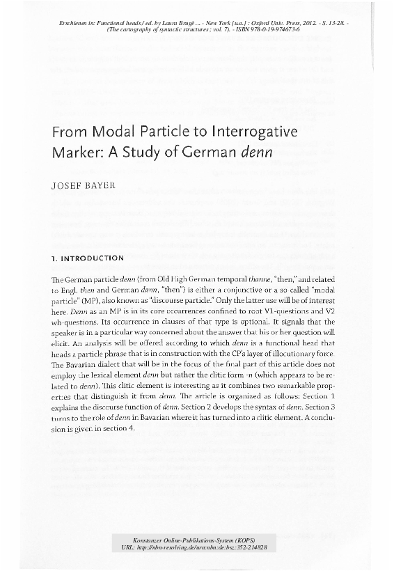 (PDF) From Modal Particle to Interrogative Marker: A Study of German denn