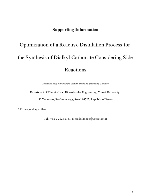 Pdf Optimization Of Reactive Distillation Processes Using Differential Evolution Strategies