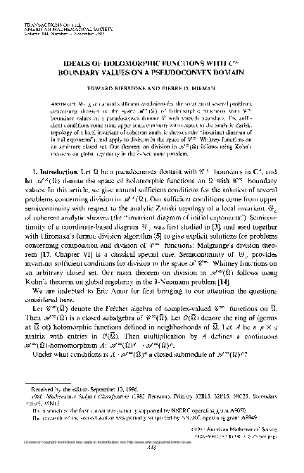 (PDF) Ideals of holomorphic functions with $C\sp \infty$ boundary values on a pseudoconvex ...