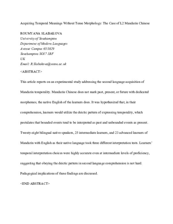 (PDF) Acquiring Temporal Meanings Without Tense Morphology: The Case of ...