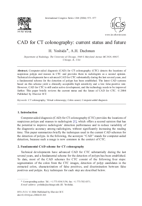 (PDF) CAD for CT colonography: current status and future