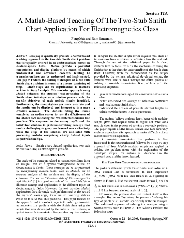 (PDF) A Matlab-based teaching of the two-stub smith chart application for electromagnetics class