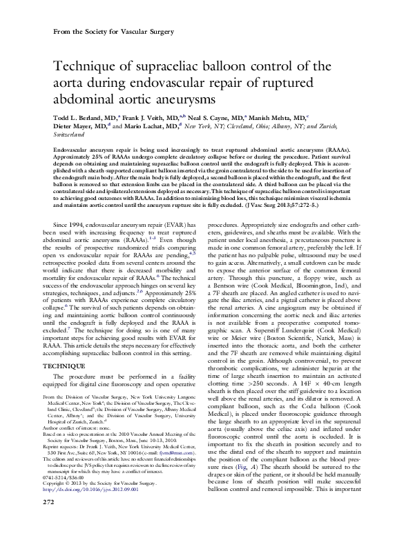 (PDF) Technique of supraceliac balloon control of the aorta during ...