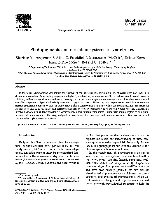 (PDF) Photopigments and circadian systems of vertebrates | Maureen ...