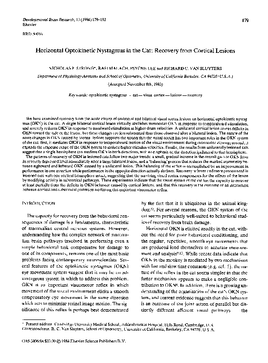 (PDF) Horizontal optokinetic nystagmus in the cat: Recovery from ...