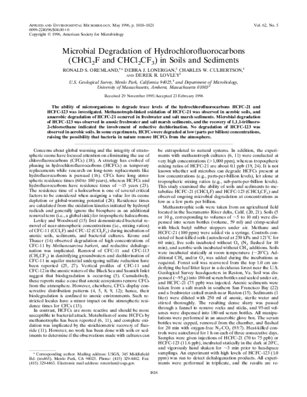(PDF) Microbial degradation of hydrochlorofluorocarbons (CHCl2F and ...