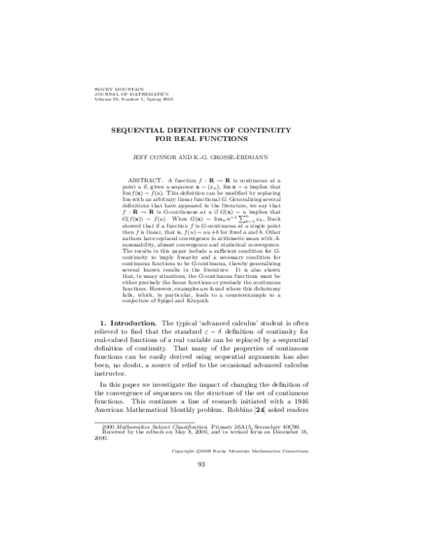 (PDF) Sequential Definitions of Continuity for Real Functions