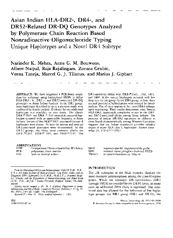 (PDF) Asian Indian HLA-DR2-, DR4-, and DR52-related DR-DQ genotypes ...