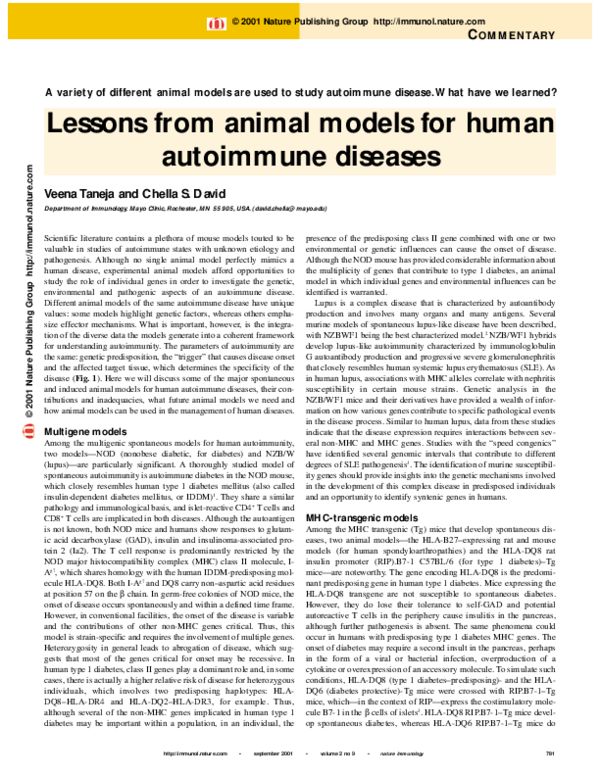 (PDF) Lessons from animal models for human autoimmune diseases