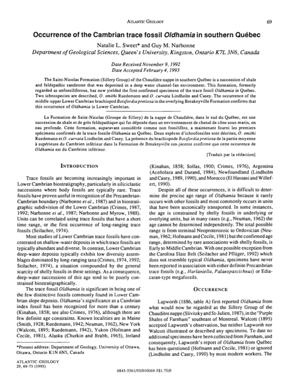 (PDF) Occurrence of the Cambrian trace fossil Oldhamia in southern ...