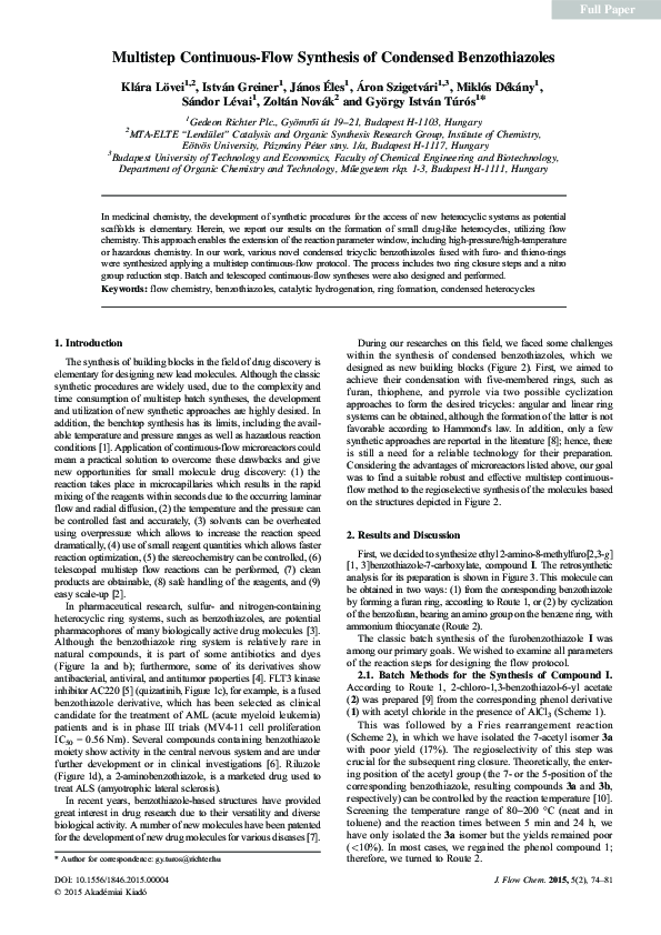 (PDF) Multistep Continuous-Flow Synthesis of Condensed Benzothiazoles