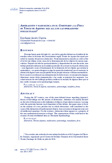 (PDF) Abstracción y matemática en el Comentario a la Física de Tomás de ...