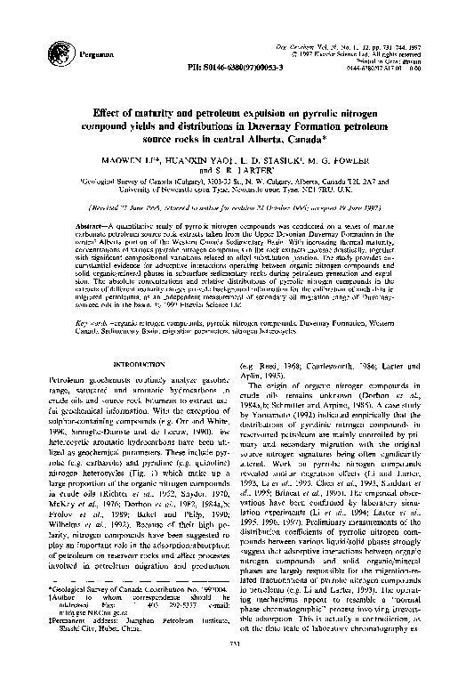 (PDF) Effect of maturity and petroleum expulsion on pyrrolic nitrogen ...