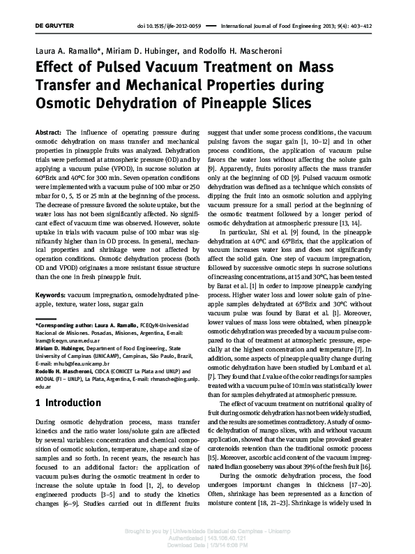 (PDF) Effect of Pulsed Vacuum Treatment on Mass Transfer and Mechanical Properties during ...