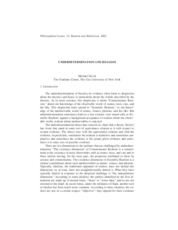(PDF) Underdetermination and Realism