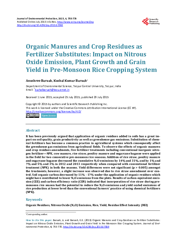 Pdf Organic Manures And Crop Residues As Fertilizer Substitutes