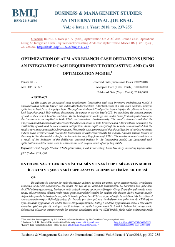 (PDF) Optimization of Atm and Branch Cash Operations Using an ...