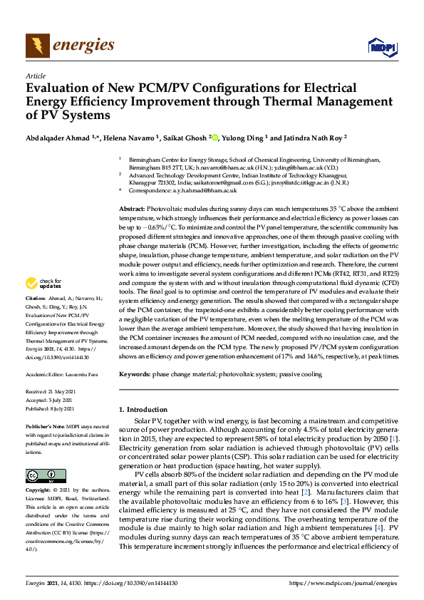 (PDF) Evaluation of New PCM/PV Configurations for Electrical Energy ...