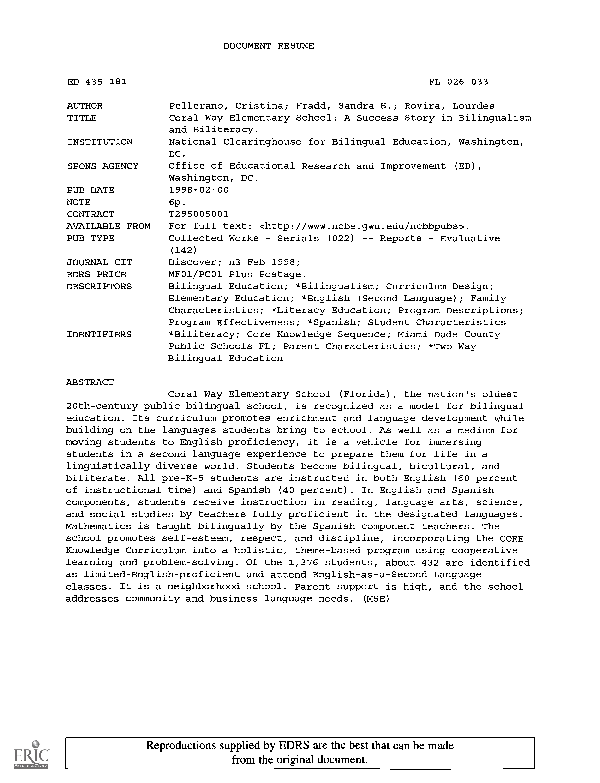 (PDF) Coral Way Elementary School: A Success Story in Bilingualism and ...