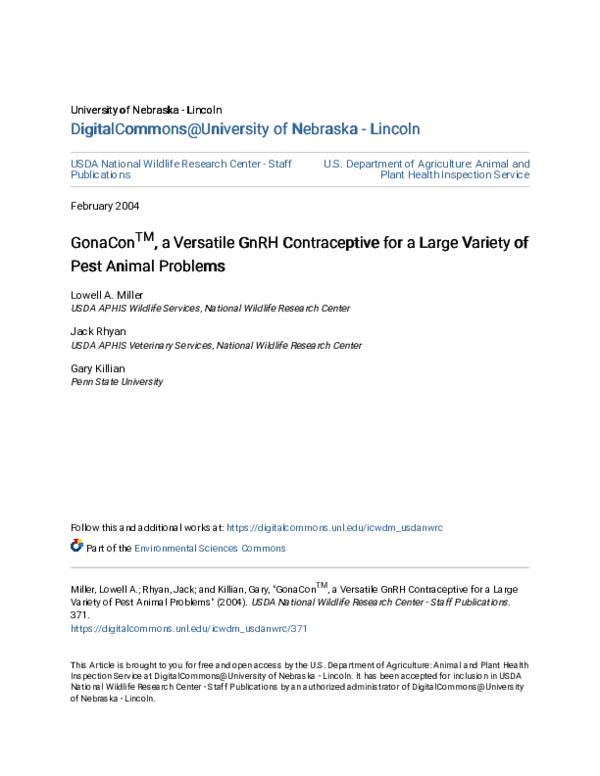 (PDF) GonaCon TM , a Versatile GnRH Contraceptive for a Large Variety ...