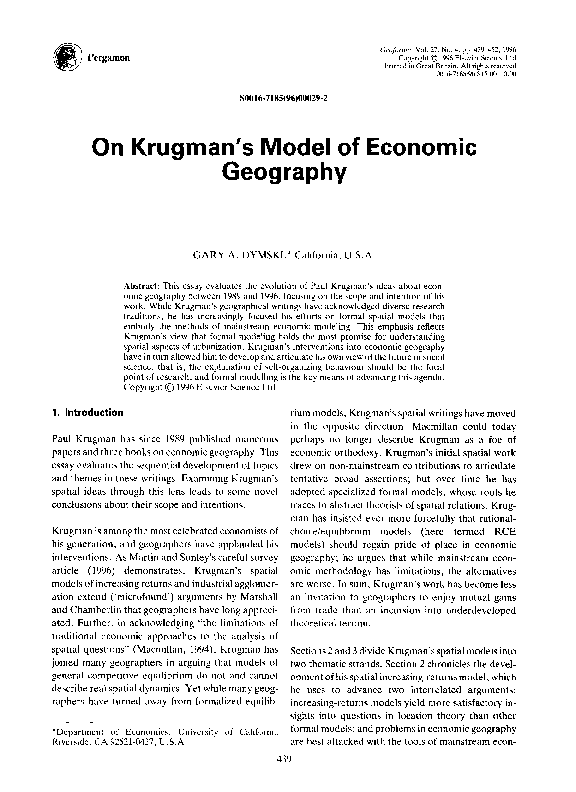 (PDF) On Krugman's model of economic geography
