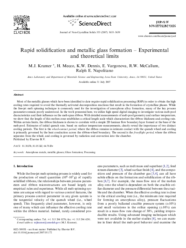 (PDF) Rapid solidification and metallic glass formation – Experimental ...