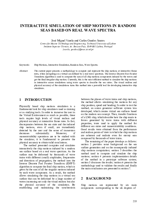 (PDF) Interactive Simulation of Ship Motions in Random Seas Based on ...