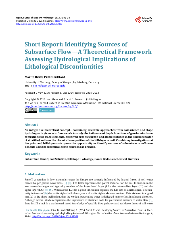 (PDF) Short Report: Identifying Sources of Subsurface Flow—A Theoretical Framework Assessing ...
