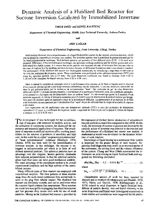 (PDF) Dynamic analysis of a fluidized bed reactor for sucrose inversion ...