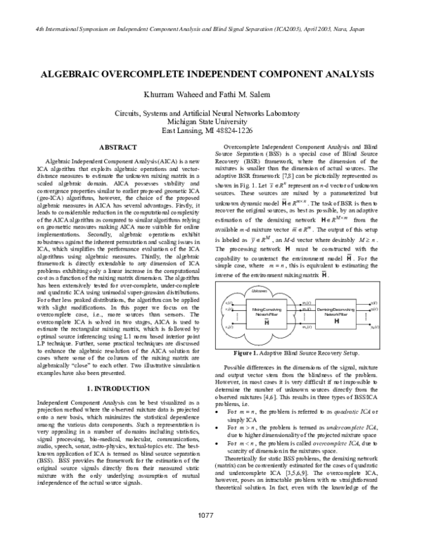 (PDF) Algebraic Overcomplete Independent Component Analysis