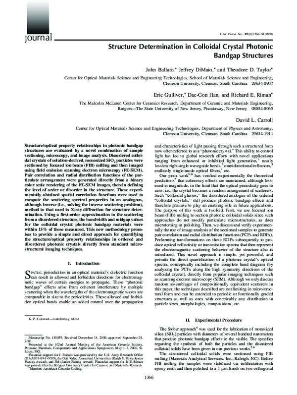 (PDF) Structure Determination in Colloidal Crystal Photonic Bandgap Structures