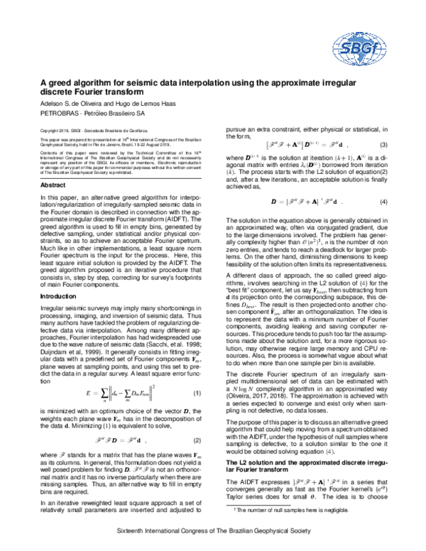 (PDF) A greed algorithm for seismic data interpolation using the approximate irregular discrete ...
